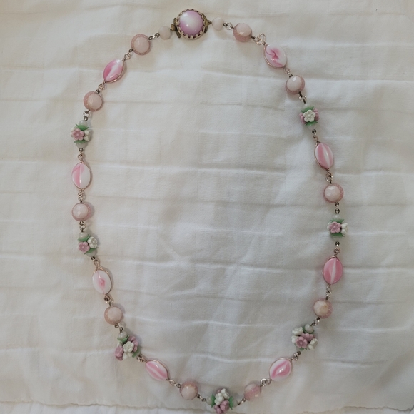 Vintage | Jewelry | Vintage West Germany Lucite Glass Floral Necklace Pink White Green Fruit ...